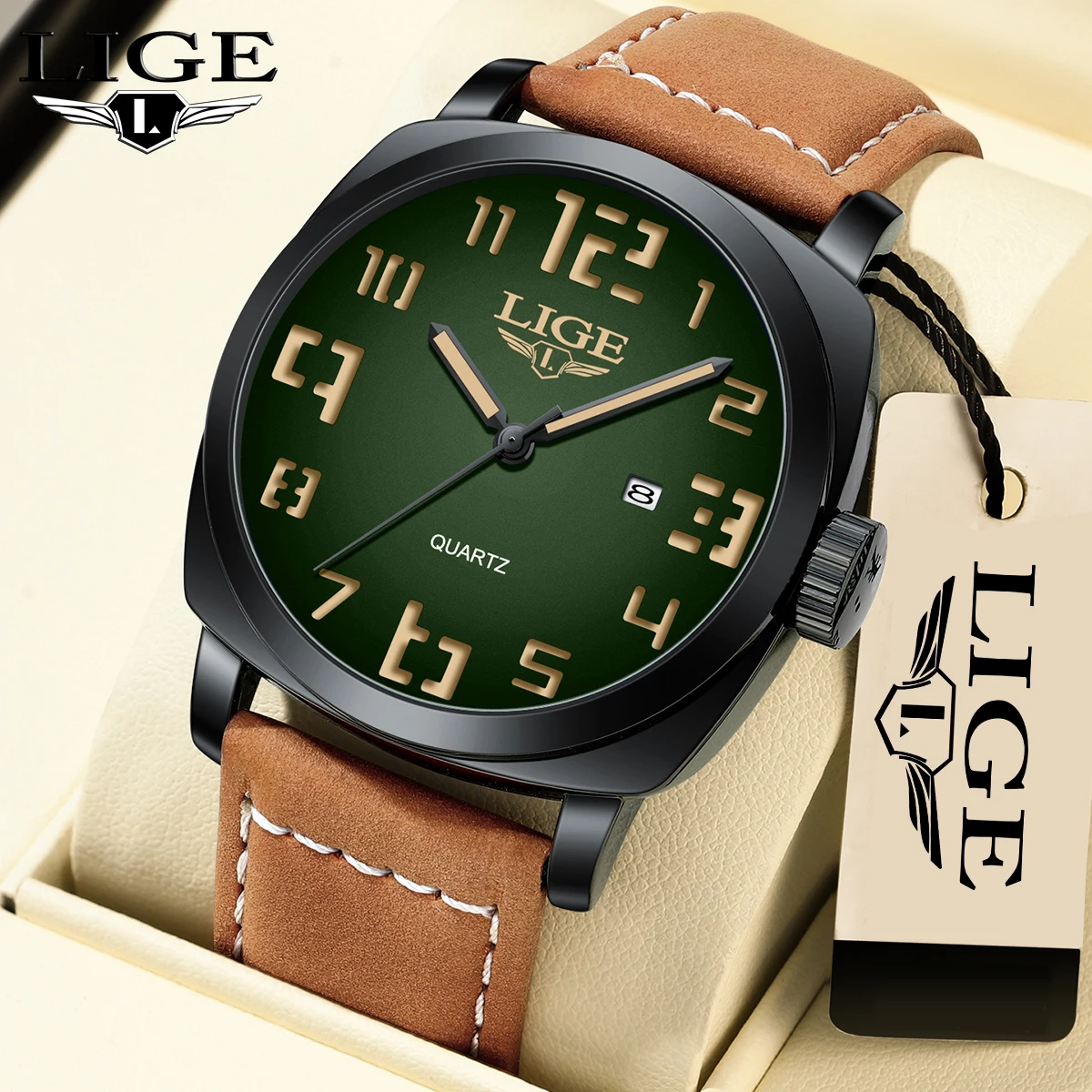 LIGE Fashion Quartz Man Watch Special Unique Casual Sport Leather Strap ...