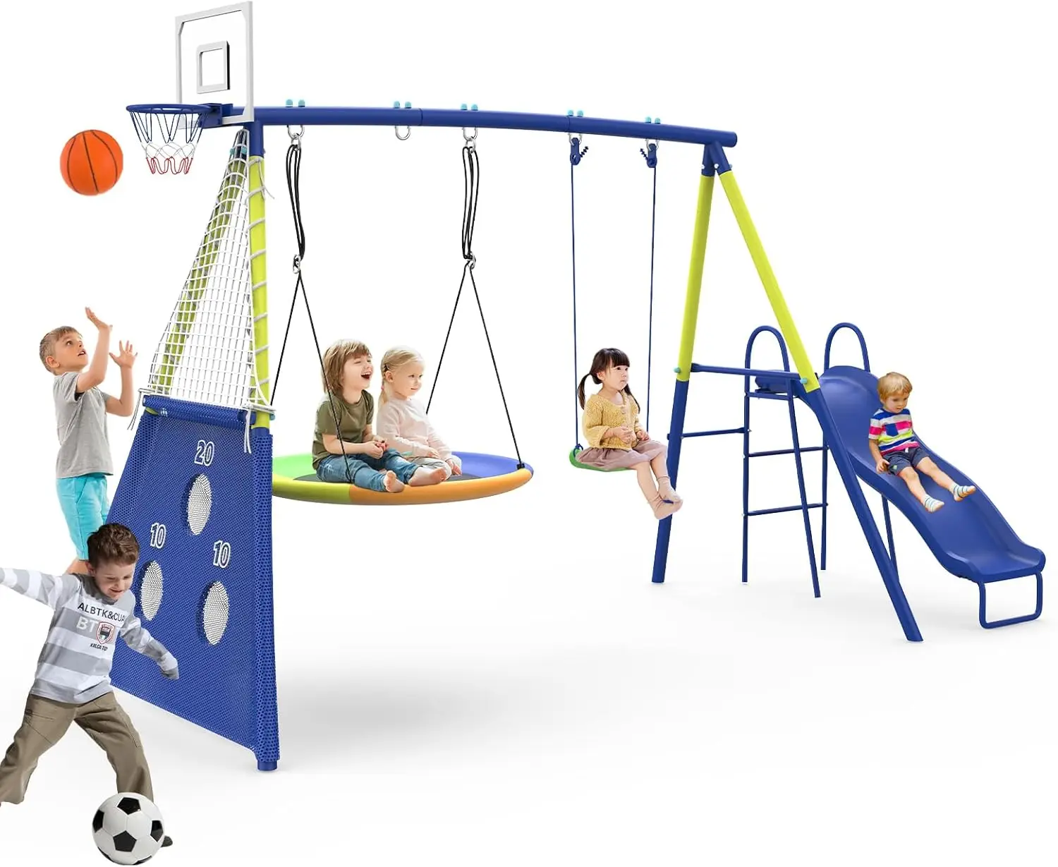Swing Set for Kids 5 in 1 Outdoor Swing Sets Heavy-Duty Metal Swing Set ...