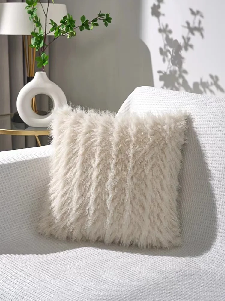 Cream-Long-Plush-Sofa-Decoration-Pillowcase-Cushion-Cover-Model-Square ...