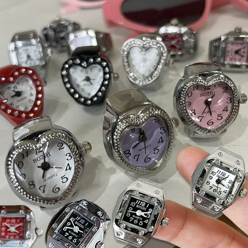 Vintage Punk Finger Watch Mini Elastic Strap Alloy Watches Couple Rings ...
