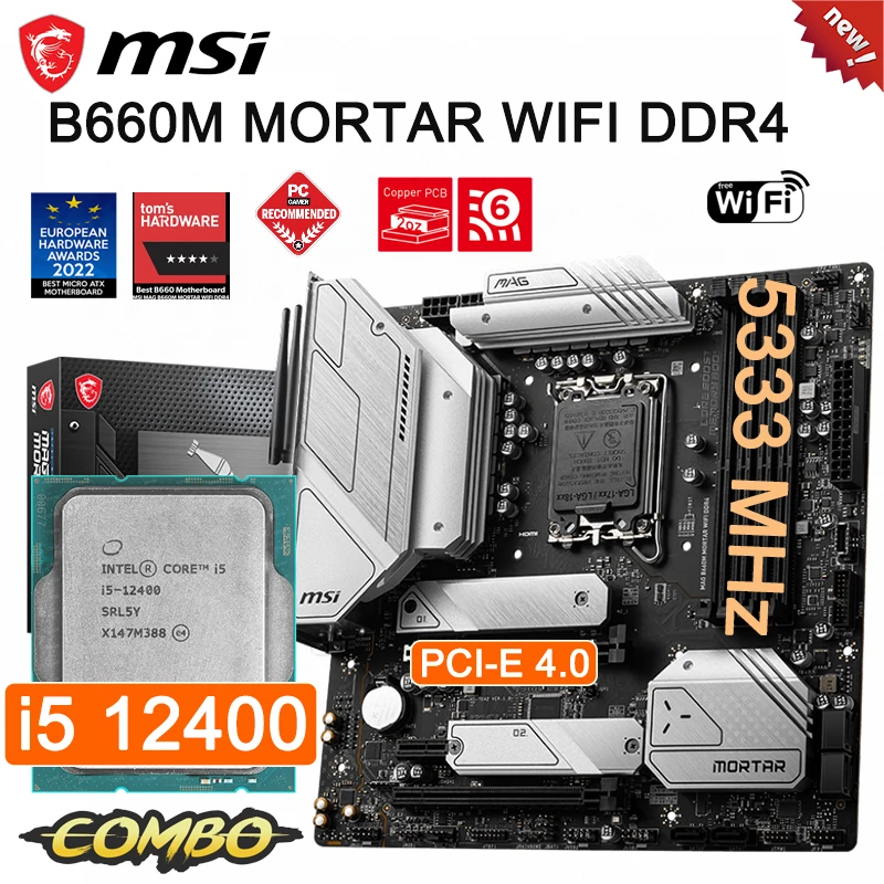 MSI MAG B660M MORTAR WIFI DDR4 마더 보드, 인텔 코어 i5 12400 CPU 키트 LGA 1700 PCI E 4.0 M.2 D4 128GB ...