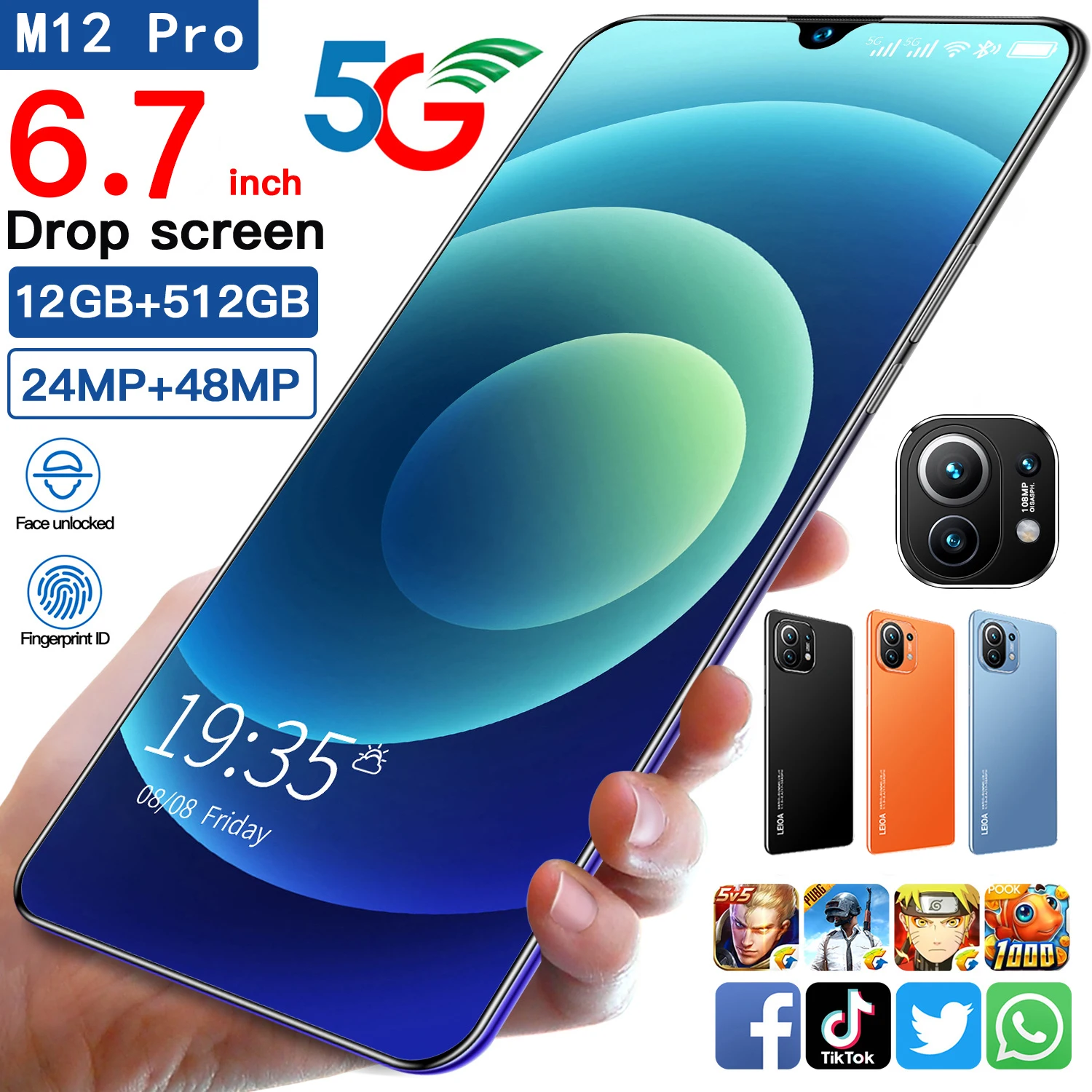 2021global Version M12 Pro 6.7 Inch Smartphone Full Screen 6800mah 10 ...