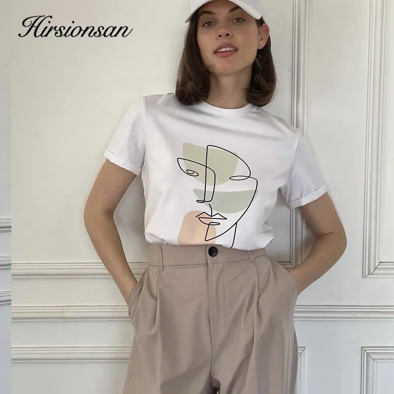 Hirsionsan Abstract Print T Shirt Women Summer New Oversized 100% ...