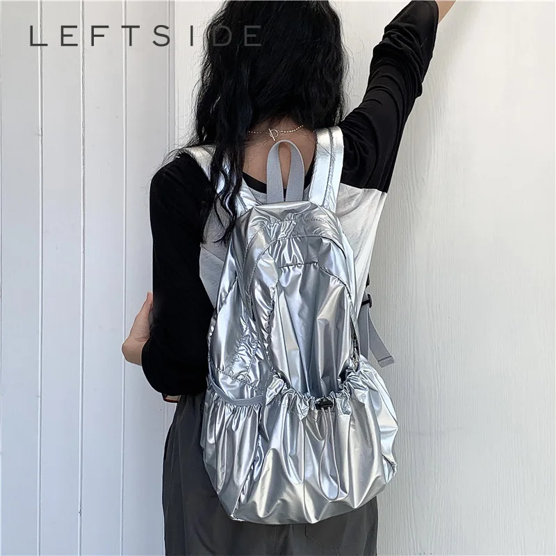 LEFTSIDE-2023-Silver-Big-Drawstring-Back-Pack-PU-Leather-Korean-Fashion-Backpack-for-Women ...