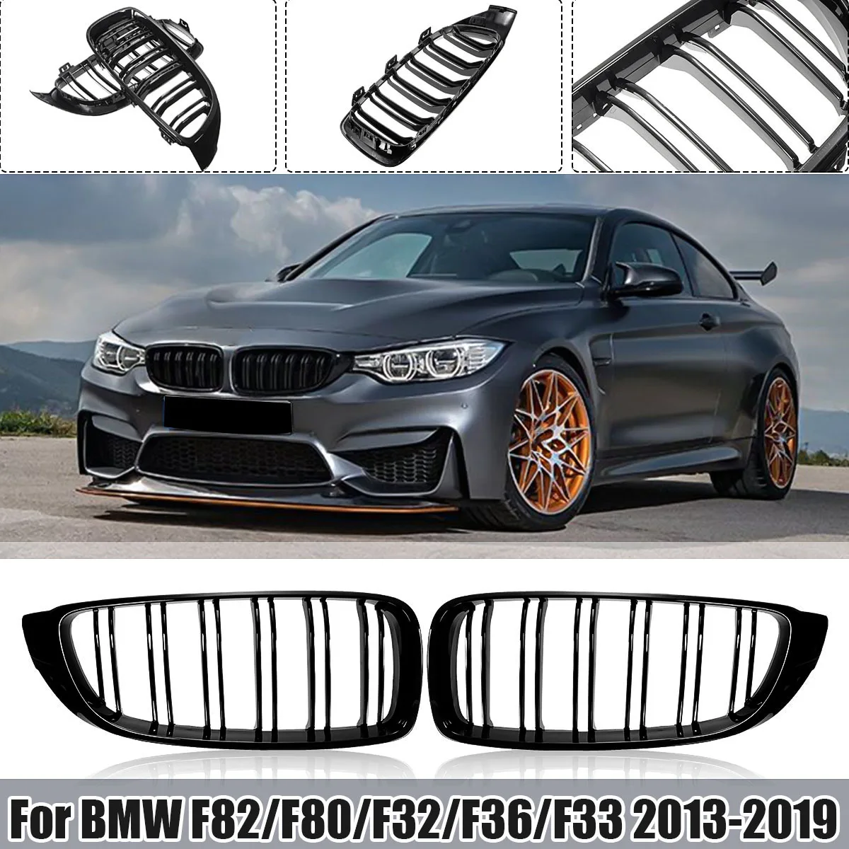Glossy-Black-Front-Kidney-Grille-2-Slat-M4-Style-Grill-For-BMW-F32-F33 ...