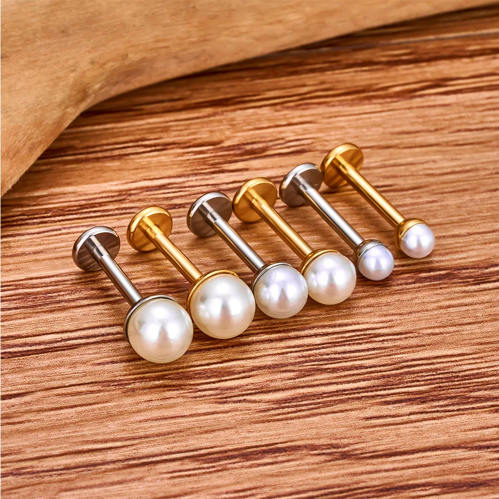ASTM G23 Titanium Pearl Ear Screw Classic Women's Ear Cartilage Screw ...