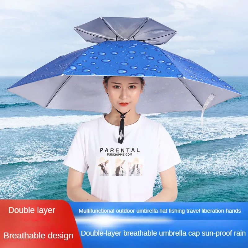 Black-Rubber-Head-Wearing-Umbrella-Hat-Outdoor-Sun-Protection-UV ...