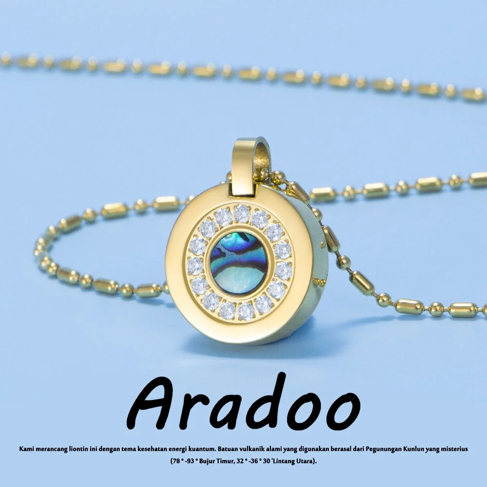 Aradoo-Titanium-Steel-Negative-Ions-Pendant-Necklace-Abalone-Shell-Anti ...