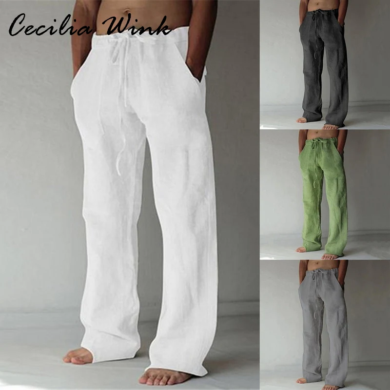 Men-S-Summer-Casual-Pants-Daily-Wear-Solid-Full-Length-Soft-Linen-Pants ...