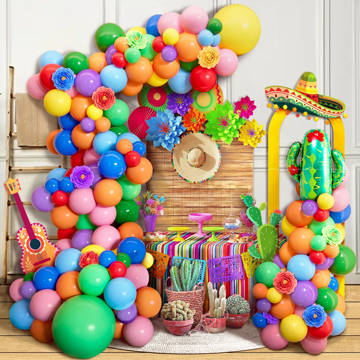135-Piece Colorful Carnival Party Balloon Garland Set, Fiesta Mexican ...