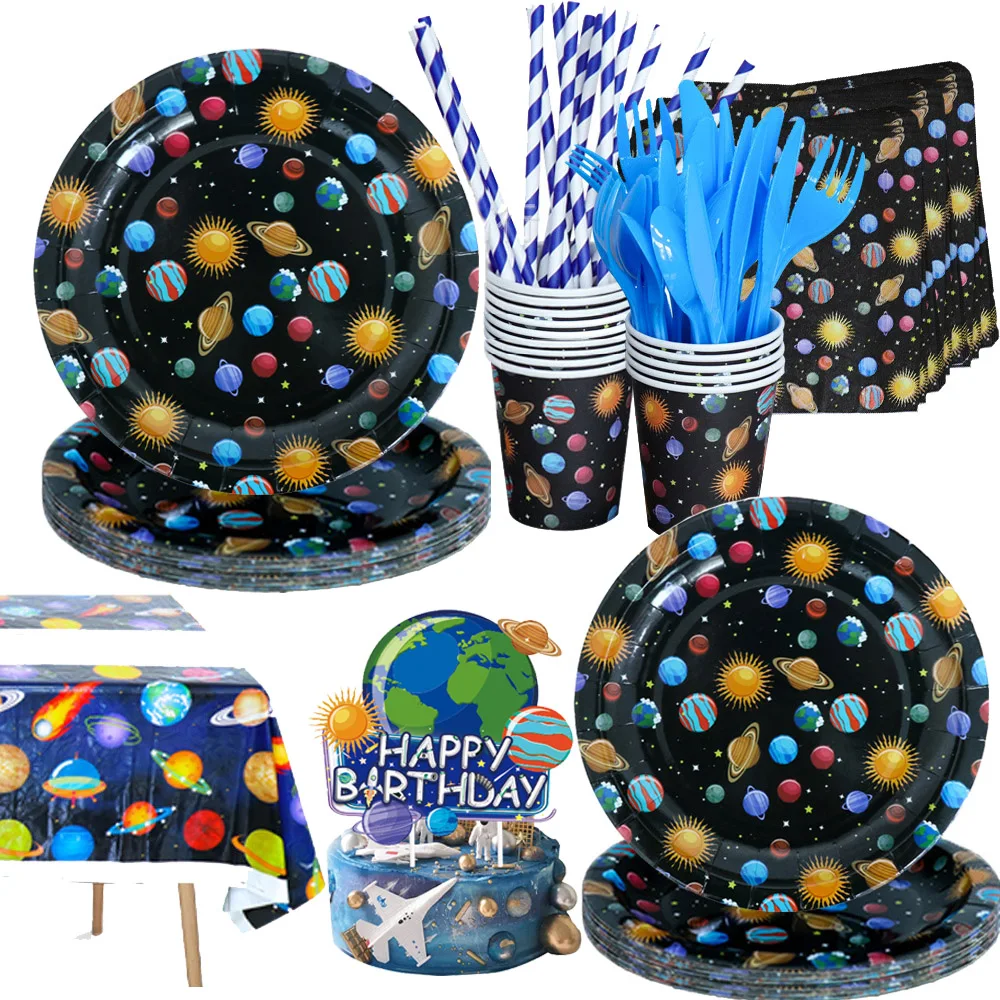 Suministros de fiesta con temática espacial, decoraciones de cumpleaños espaciales para niños ...