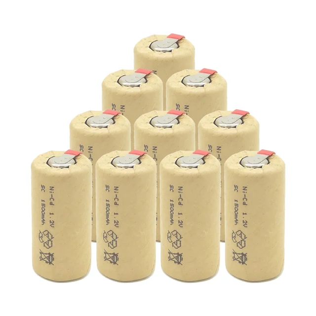 10PCS 1.2V SC 1500mAh Rechargeable Battery Sub C NI CD Cell with Welding Tabs for Electric Drill ...