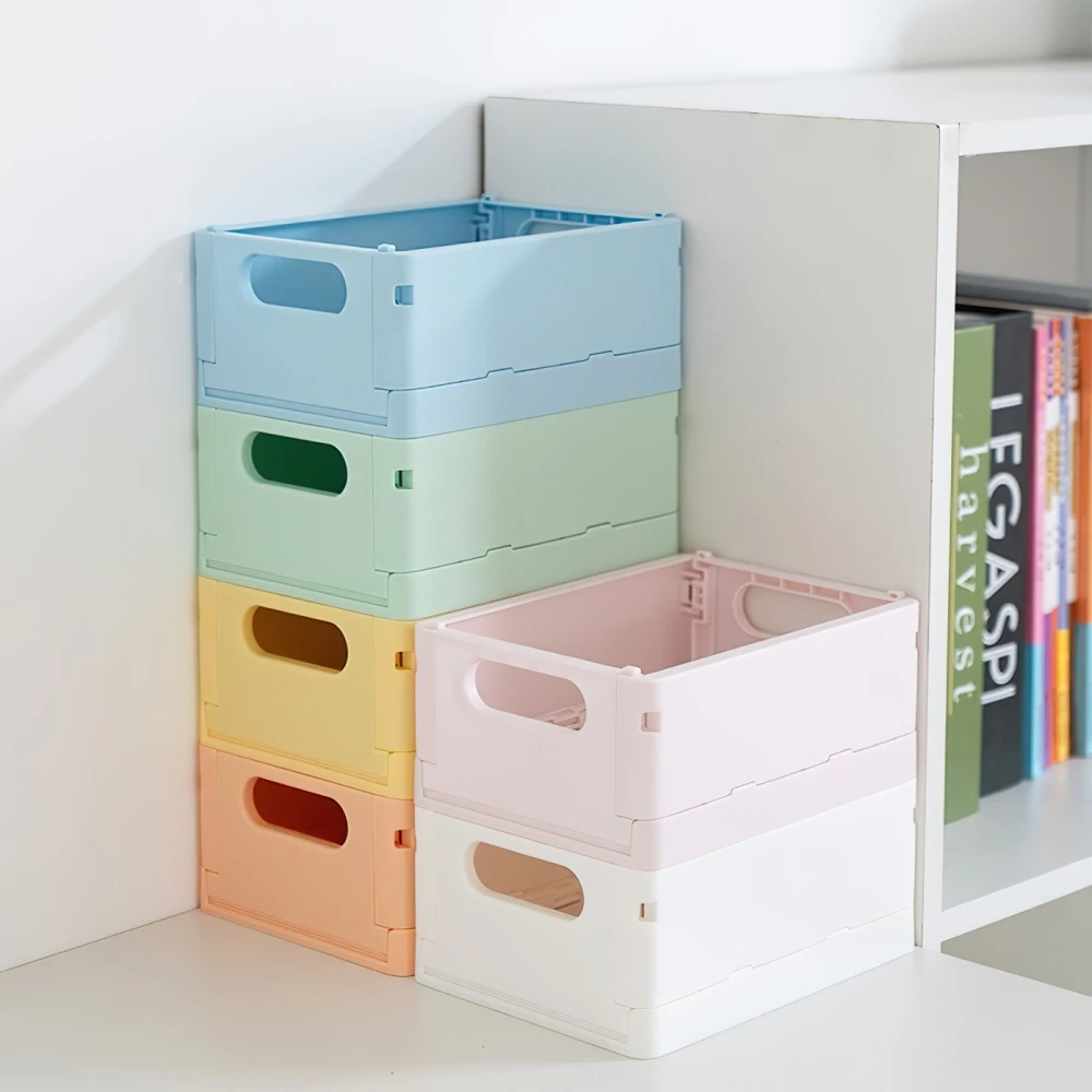 Plastic-Storage-Bin-Foldable-Stackable-Desk-Organizer-Box-for-Pens ...
