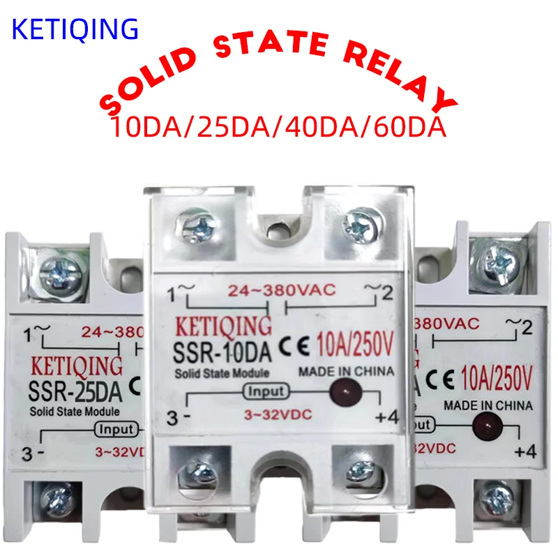 Solid State Relay Module SSR-10DA SSR-25DA SSR-40DA SSR-60DA 10A 25A 40A 60A 3-32VDC 24-380VAC ...