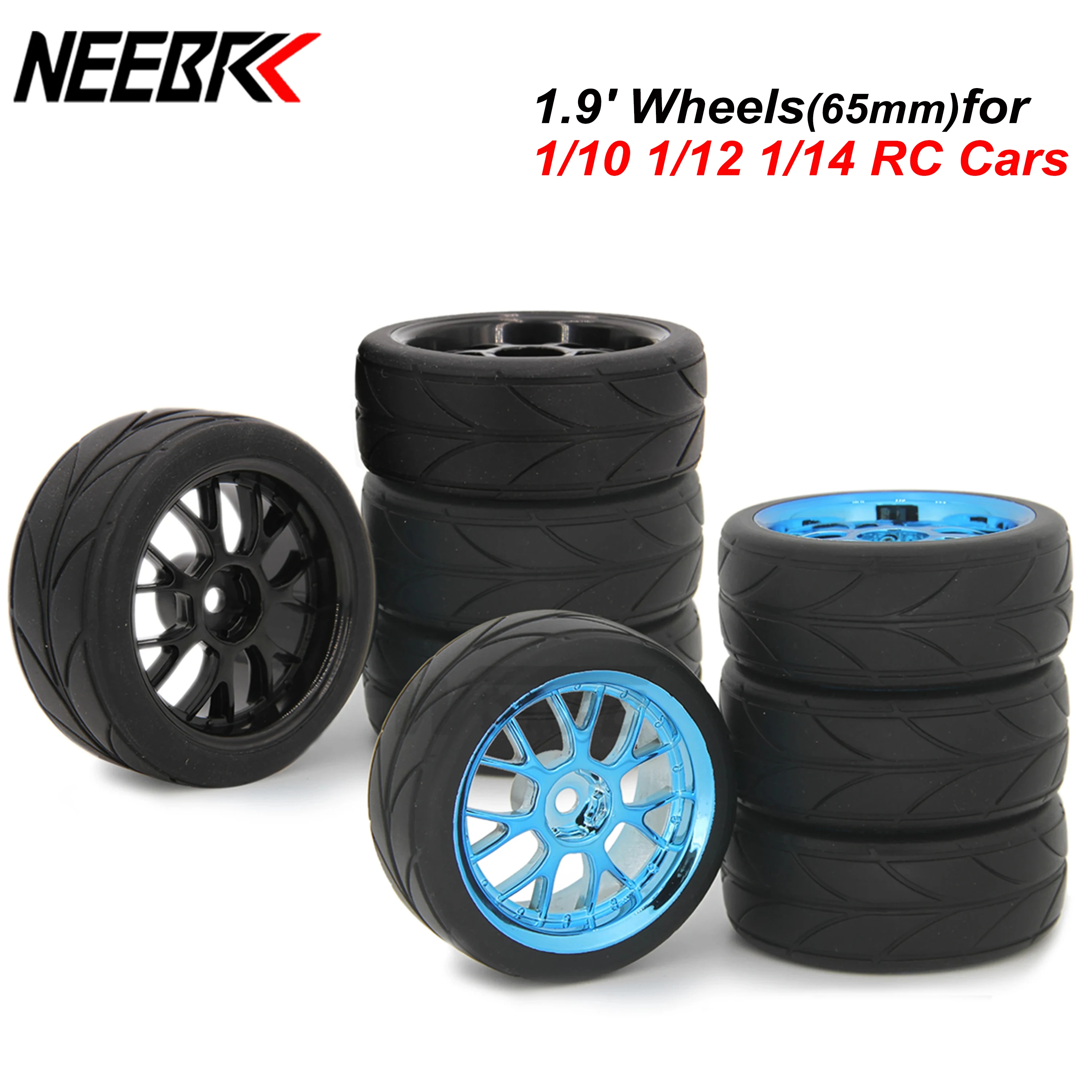 1-9-Inch-65mm-Wheel-Tyres-Tires-12mm-Hex-Blue-Rim-Durable-Rubber-for-1 ...