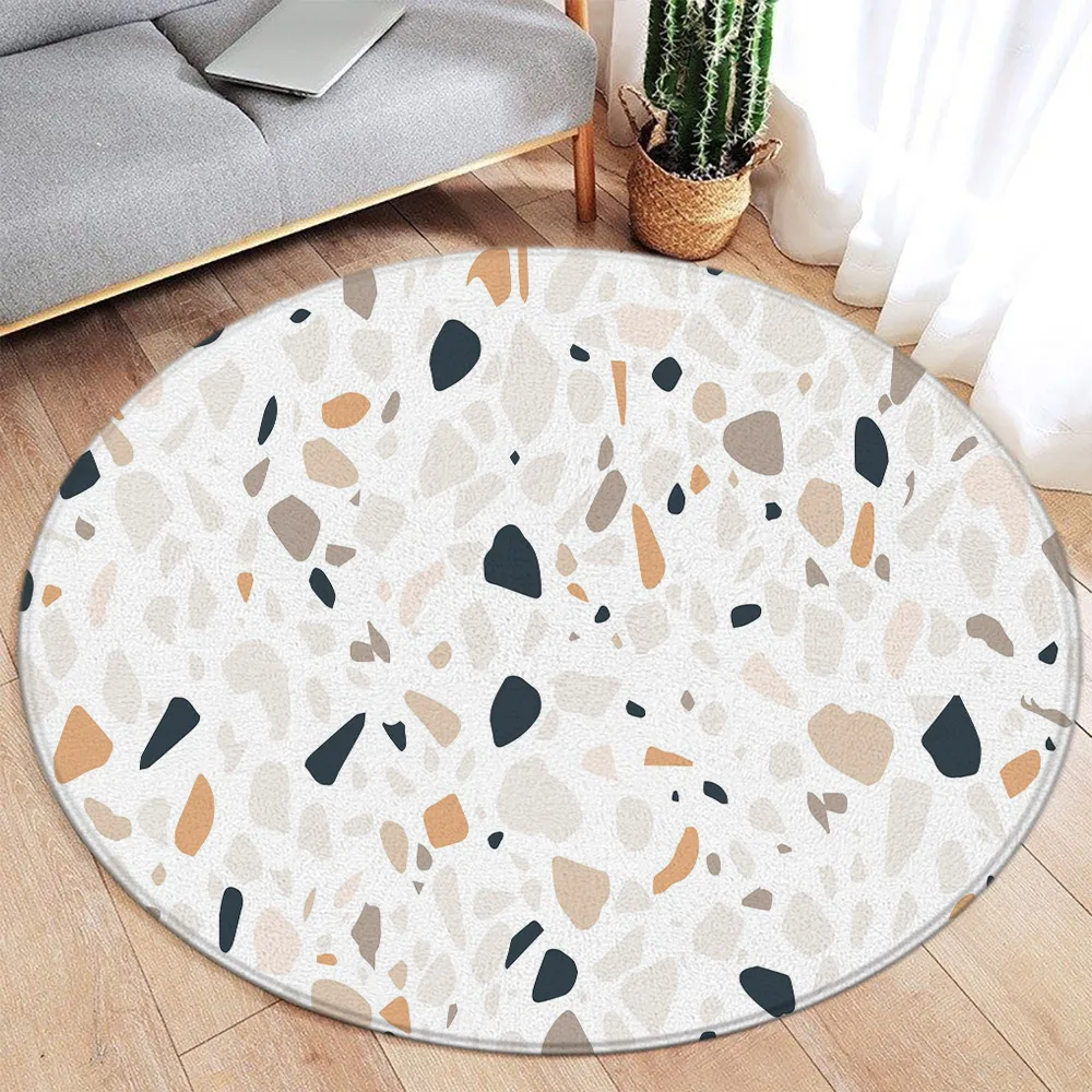 Small-Stone-Round-Floor-Mat-Bohemian-Modern-Geometric-Rustic-Pebbles ...