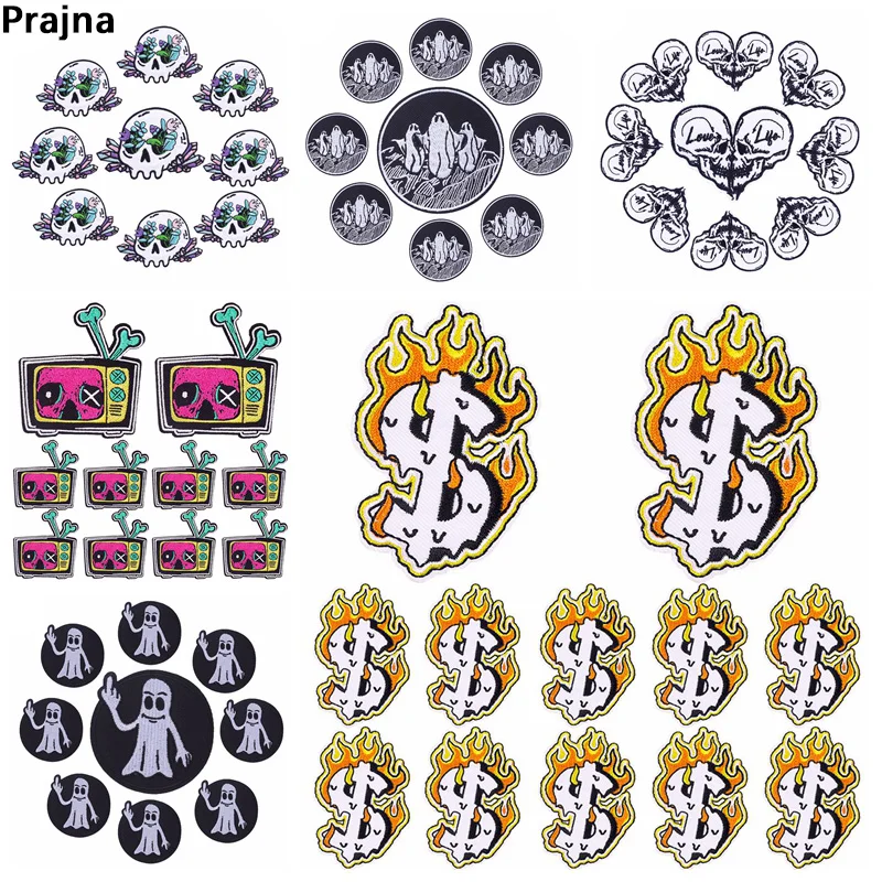 Prajna-10PCS-lots-Punk-Flame-Patch-Ghost-Embroidery-Patch-Iron-On ...