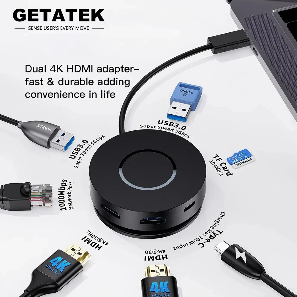 Getatek-USB-C-Multiport-Docking-Station-with-2-4K-HDMI-100W-PD-Micro-SD ...