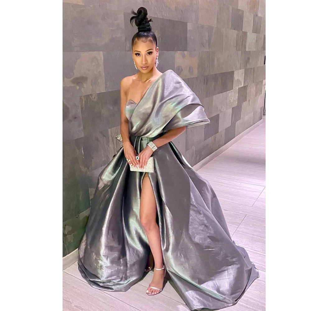 Fashion Elegant Long Prom Dresses One Shoulder High Split Ball Gown ...