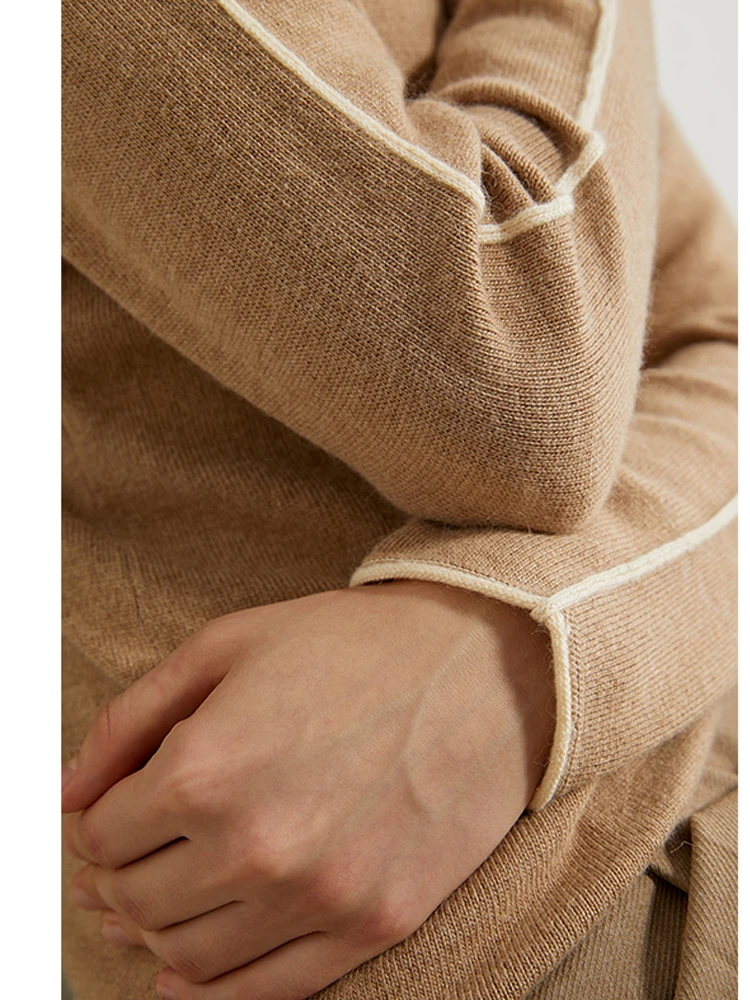 Amii Minimalism Autumn Winter Sweater For Women Causal Spliced Slim Fit