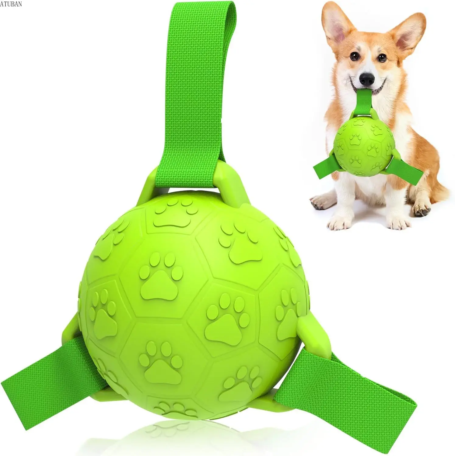 ATUBAN-Dog-Toys-Sccocer-Balls-with-Straps-Interactive-Durable-Rubber ...