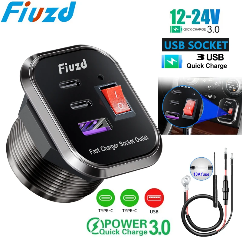 Car Charger Socket Double PD & QC3.0 USB C Ports with LED 54W Fast ...