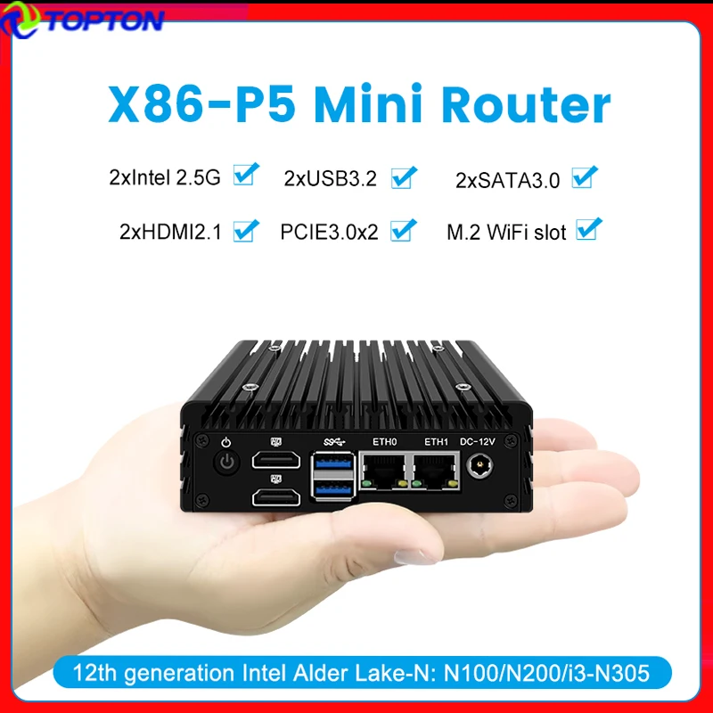 Topton-X86-P5-Super-Mini-Router-12th-Gen-Intel-N100-Pocket-Mini-PC-DDR5 ...