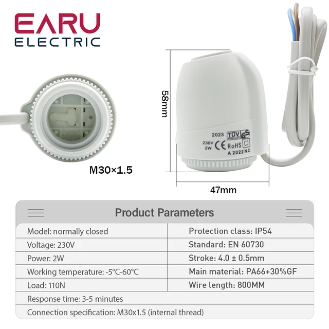 Padlófűtő Szelep Nc Ac 230 V M30*1,5 Trv Elektromos Termikus Hajtómű -Elosztó A Padlófűtéshez ...