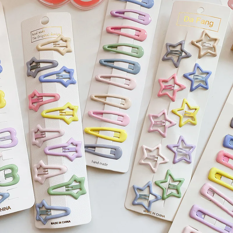 10Pcs/Set Children Cute Hair Clips Geometric Stars Heart Ornament Bobby ...