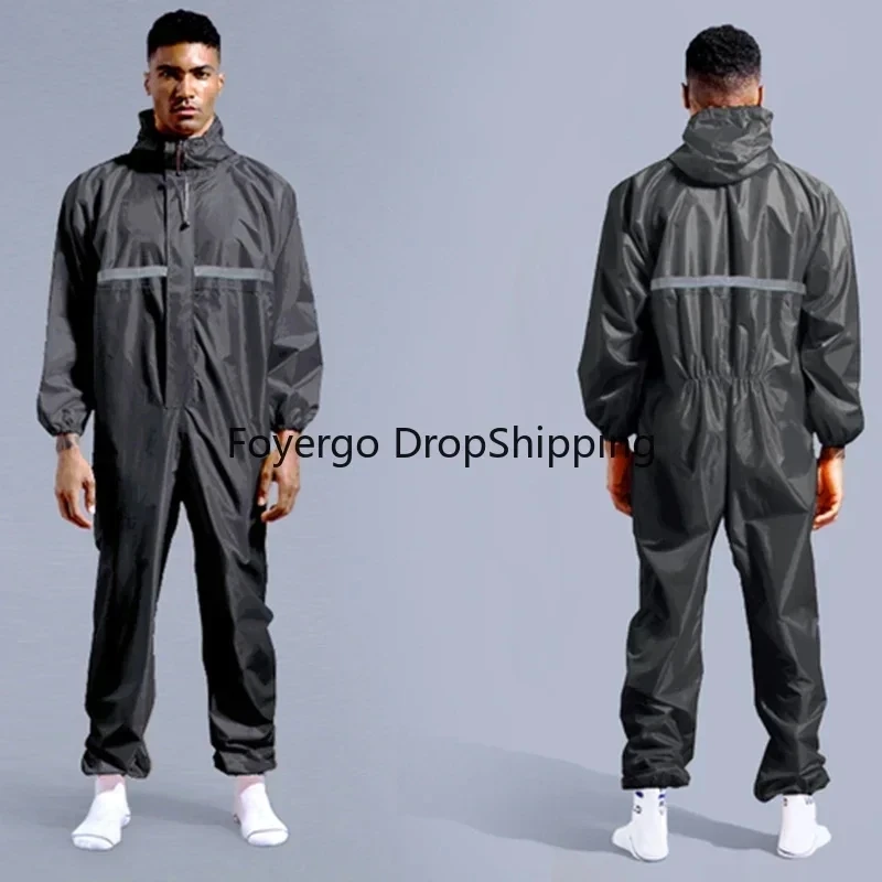Full-Body-Conjoined-Raincoat-Hat-Oil-Resistant-Work-Safety-Adult-Biker ...
