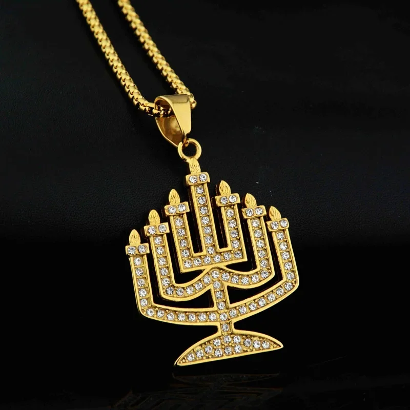 No-Fade-Titanium-Stainless-Steel-Religious-Menorah-Jewish-Jewelry-Magen ...