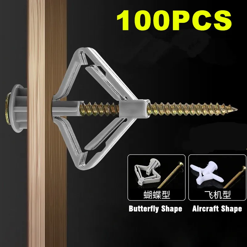 Practical 100pcs Plastic Expansion Drywall Anchor Kit With Screws Self ...