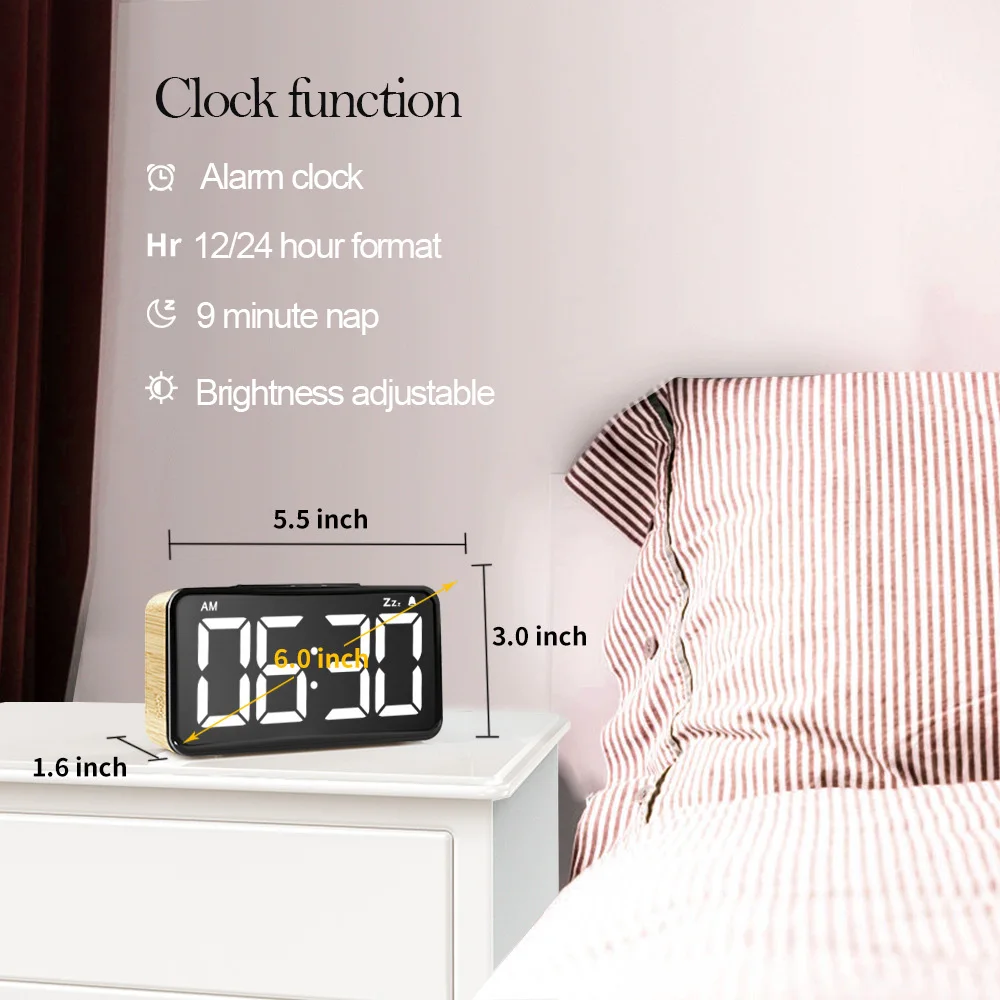 LED-Digital-Clock-Smart-Memory-Wood-Grain-Alarm-Clock-Clear-Large ...