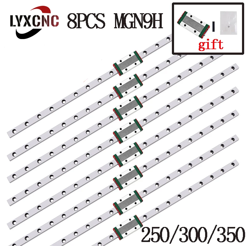 8pcs 선형 레일 MGN9H 레일 키트 250mm 300mm 350mm 빌드 길이 300/350/400mm 선형 Voron 2 ...