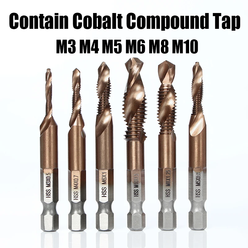 M3 M4 M5 M6 M8 M10 Contain Cobalt Compound Tap HSS Hex Shank Screw ...