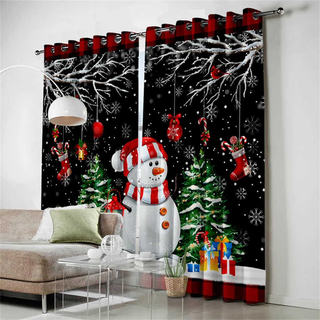 Christmas-Curtains-Christmas-Tree-Cute-Snowman-Black-Curtains-2-Panels ...
