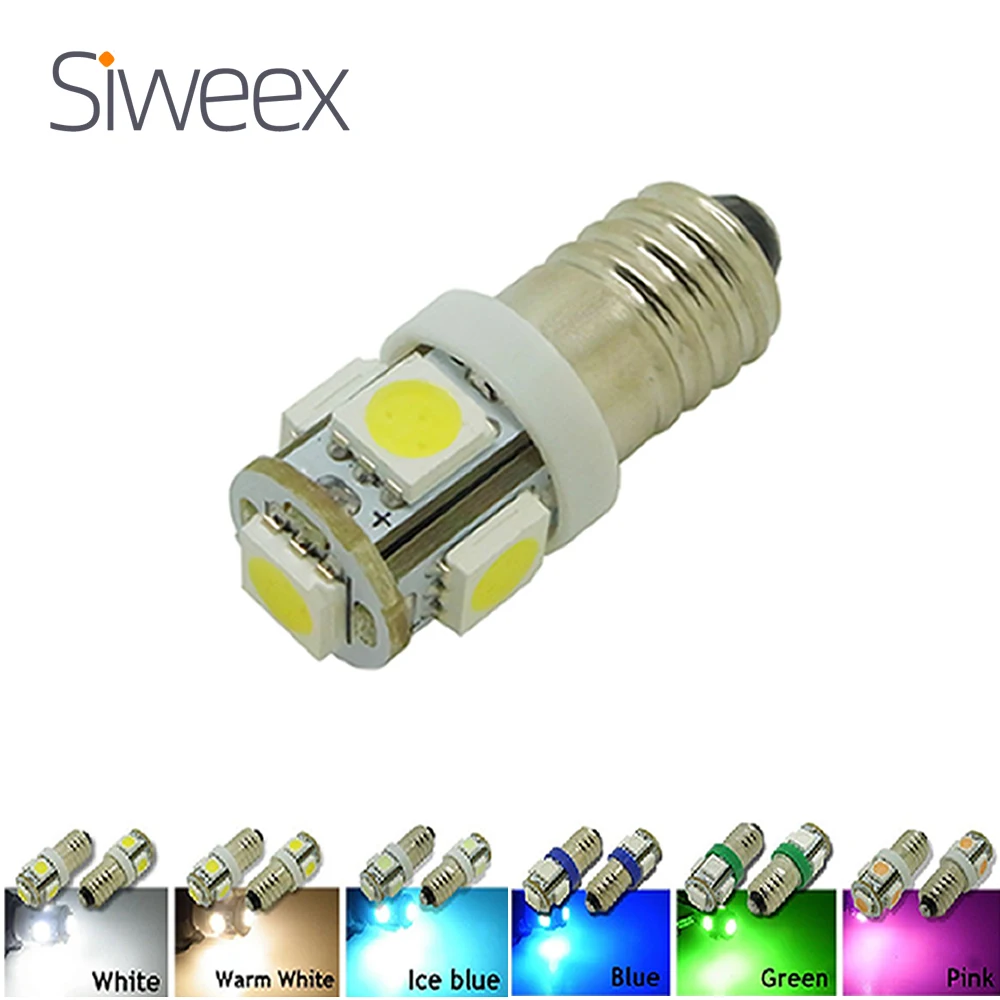 E10 5 SMD 5050 LED Lamp White Warm Blue Green Pink Iceblue Lights MES ...
