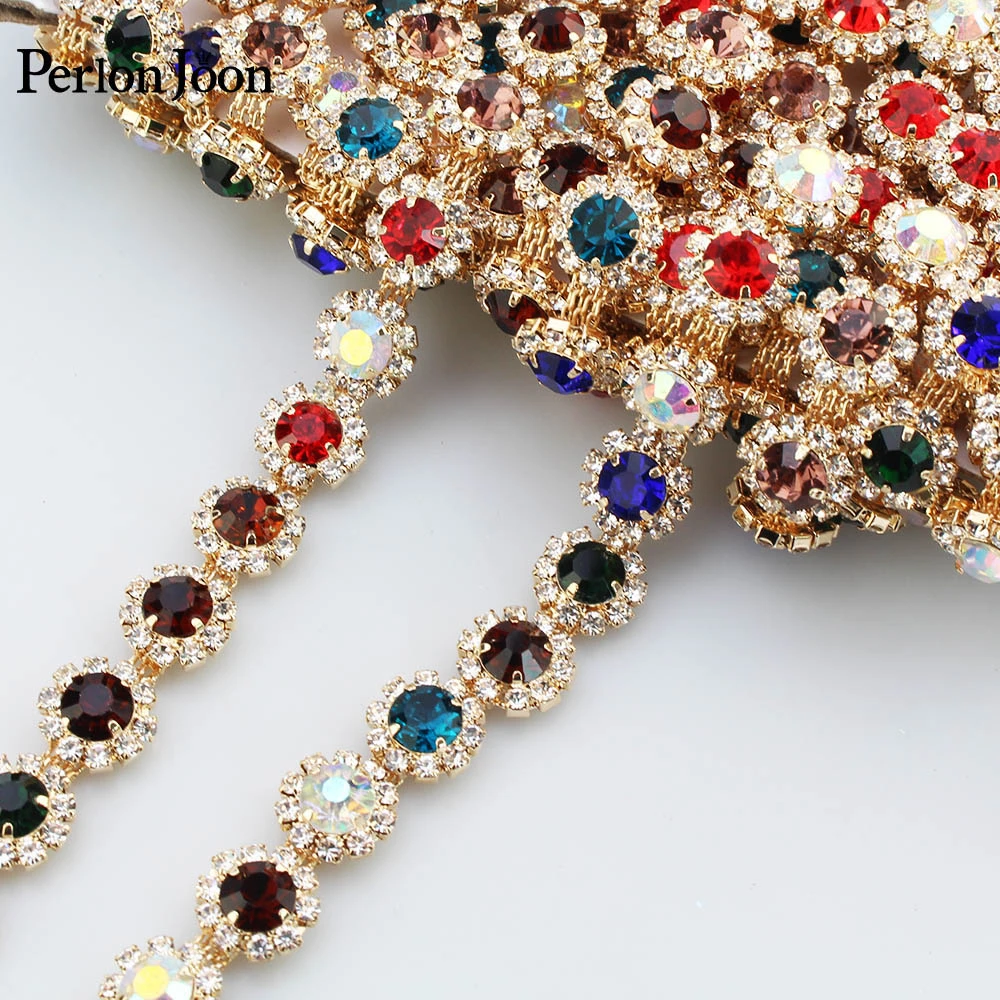 1 yard mixed color crystal round rhinestone trim shiny crystal gold ...