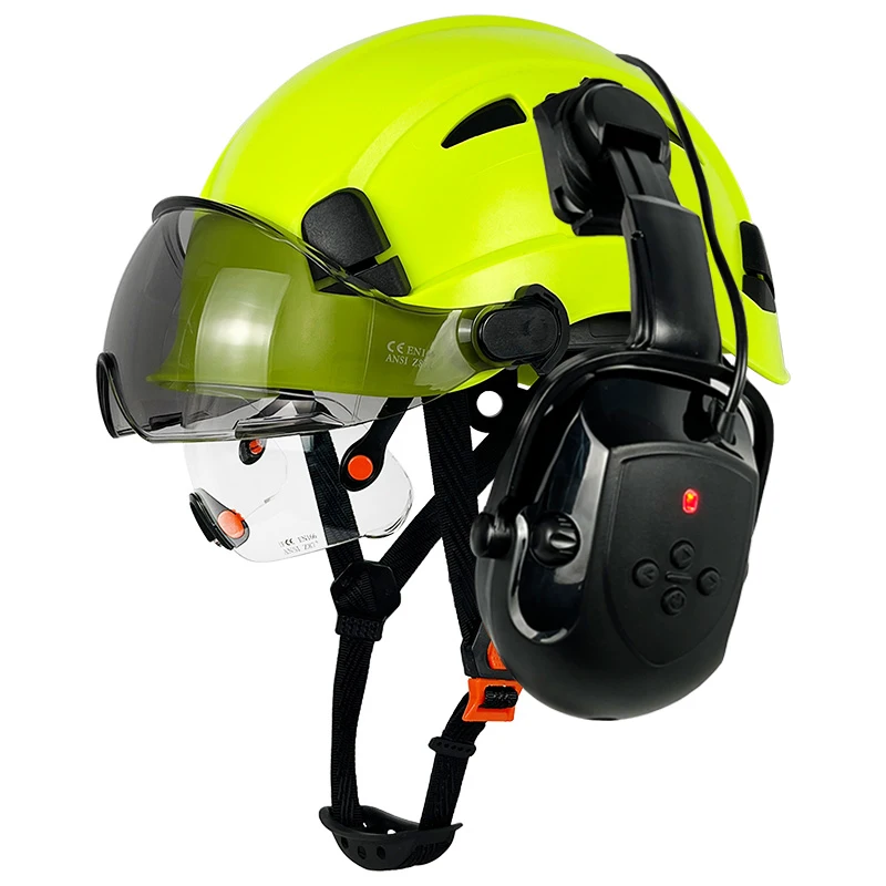 Industrial Safety Helmet With Visors Upgraded Bluetooth Earmuff Noise ...