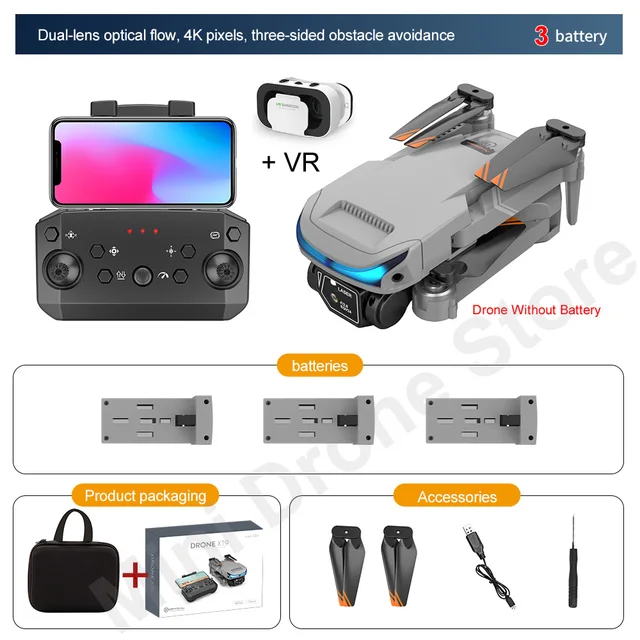XT9 RC Helicopter Follow Me Obstacle Avoidance Mini VR Drone 4k HD ...