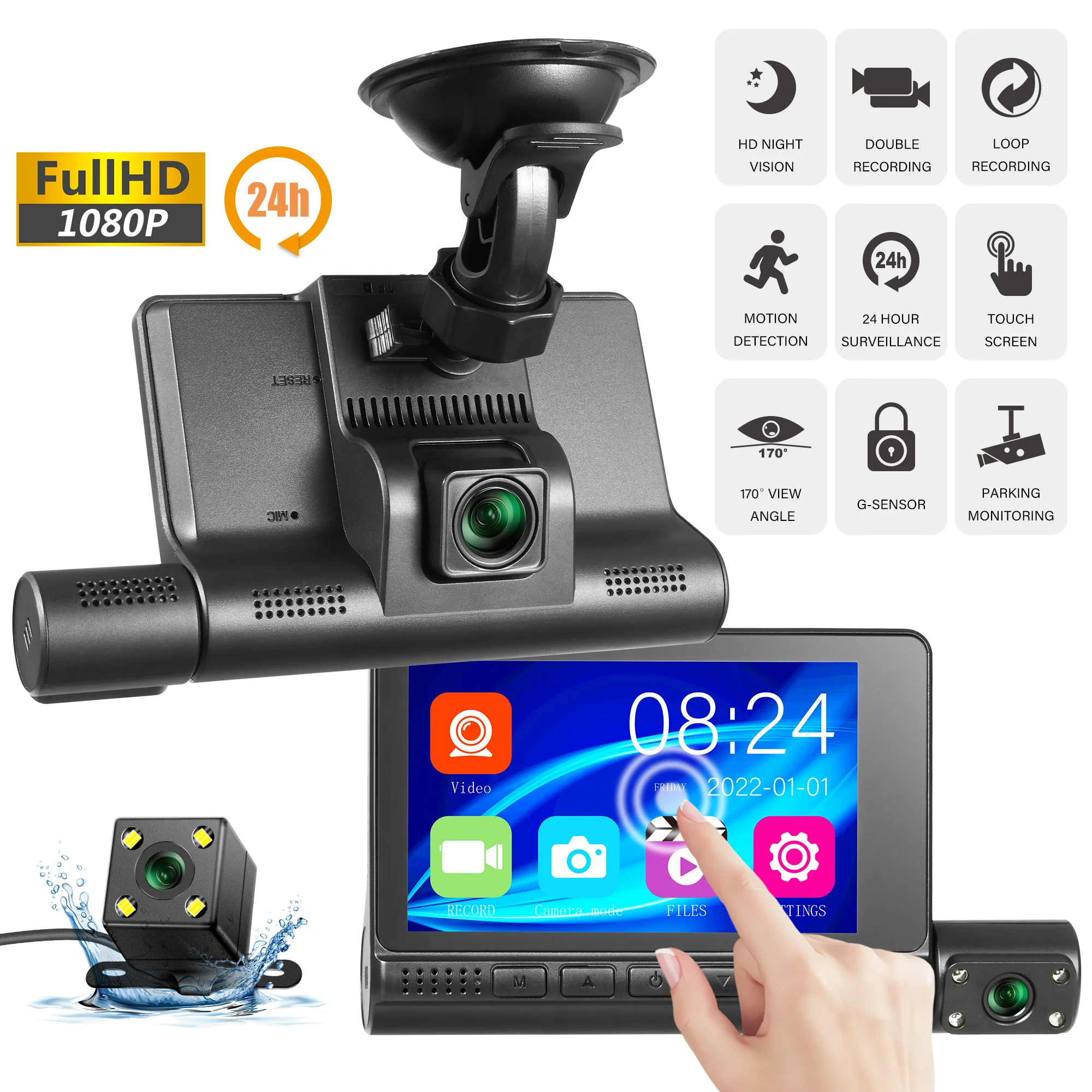 3 Cameras Lens 4.0in Car Dvr 24h Dash Cam Hd 1080p Dash Camera Dual ...
