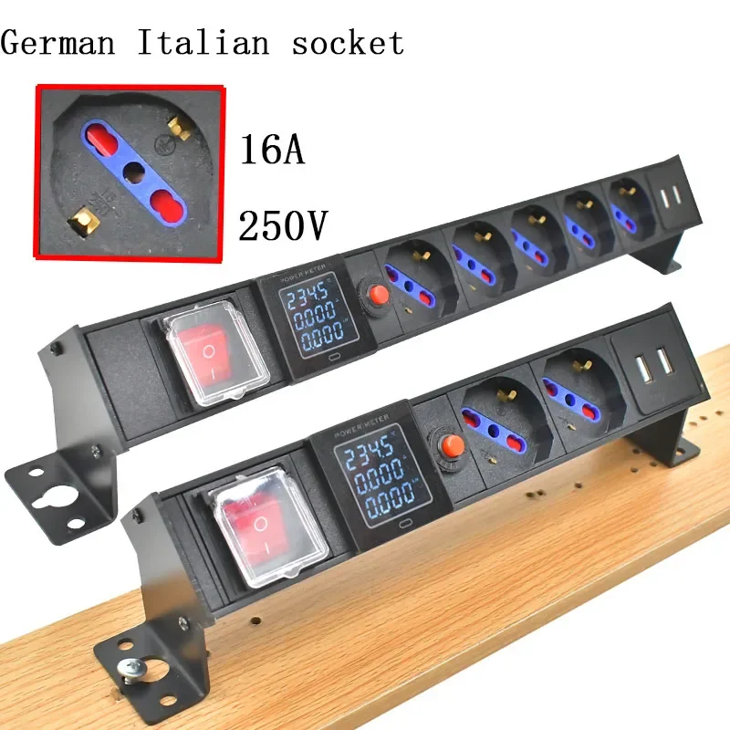 PDU-power-strip-cabinet-rack-desktop-hidden-socket-German-Italian-socket1-7AC-With-ammeter ...