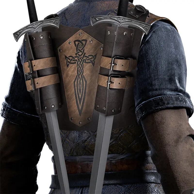 Medieval Double Sword Shoulder Back Sheath Warrior Scabbard Holder PU ...
