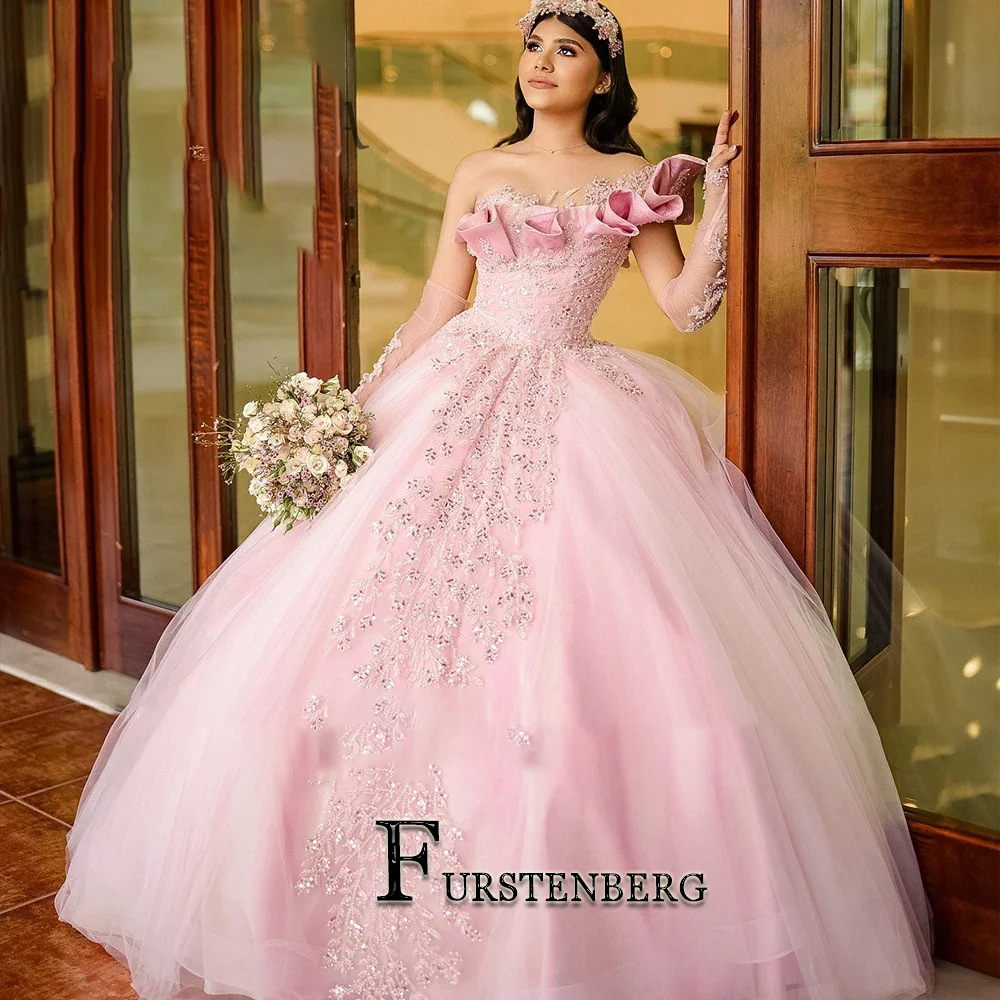 FURSTENBERG-vestido de baile rosa para novias, volantes, mangas rosas ...
