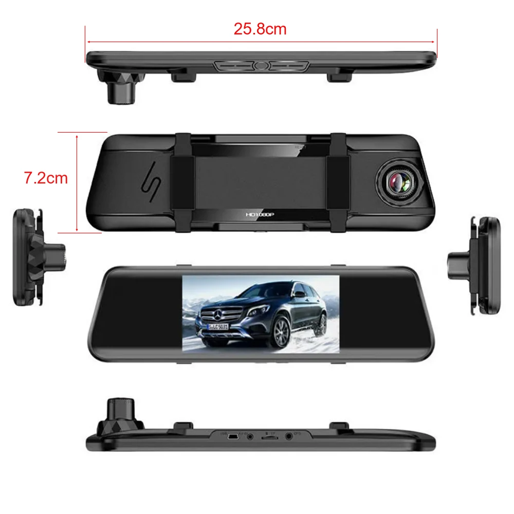 5 Inch Touch Screen 1080p Fhd Dash Cam Dual Lens Car Rearview Mirror ...