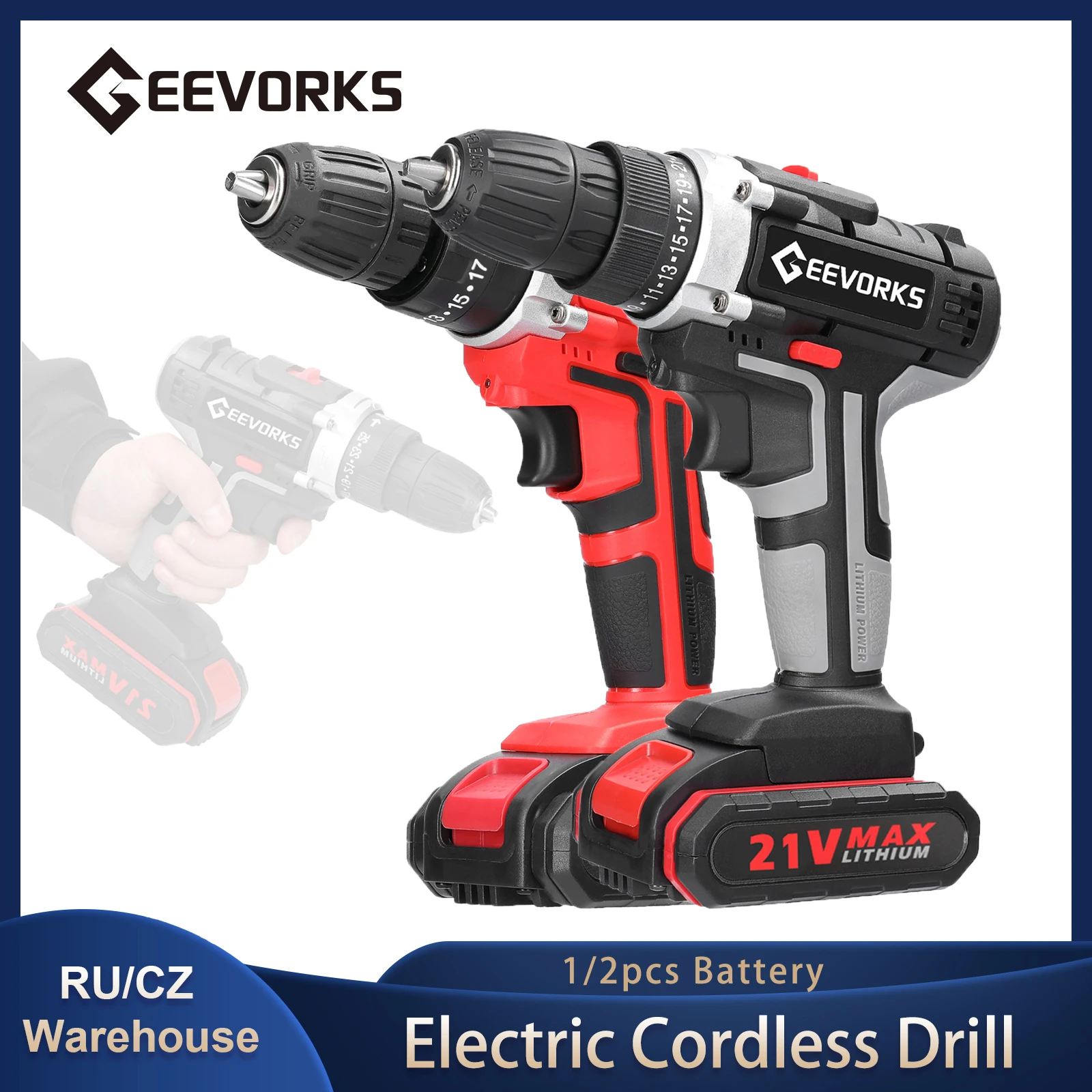 Geevorks-21V-1450RPM-El-trico-Broca-Sem-Fio-de-Alta-Pot-ncia-Bateria-De ...