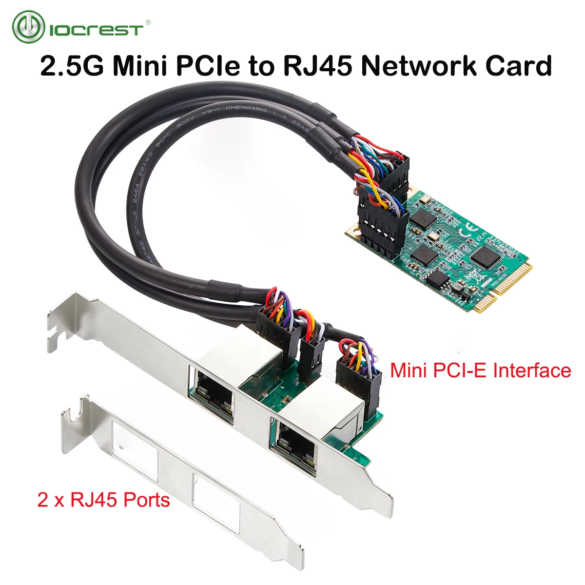 IOCREST 2.5G Mini PCIe to RJ45 Network Card dual ports 2500Mbps Mini PCI Express NIC Lan Card ...