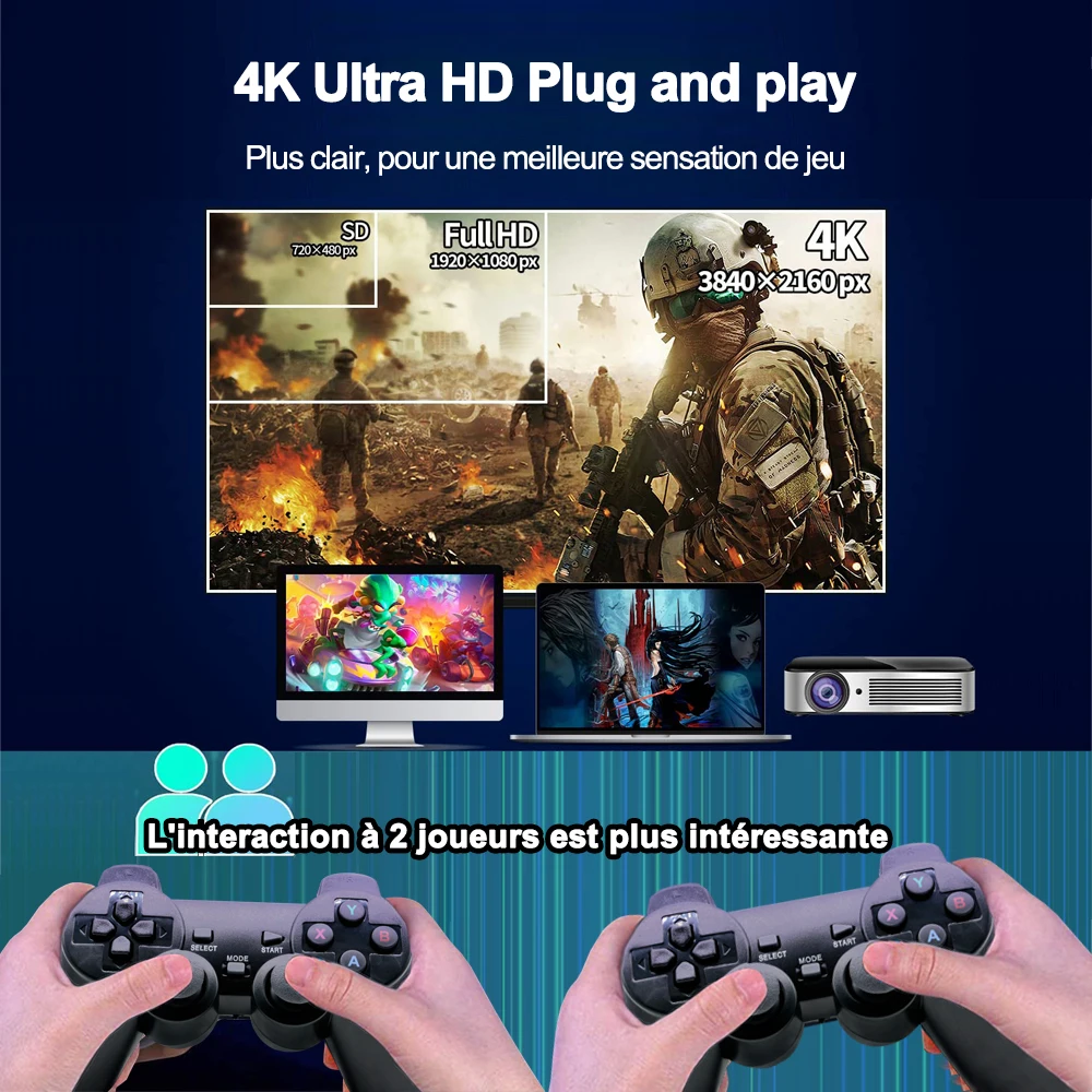Stick 4K 3500 jeux - manette de jeu vidéo HD 4K, 10000 console de jeux ...