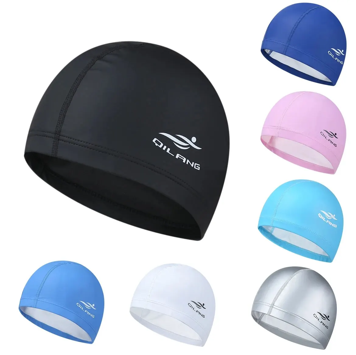 Swim-Cap-Adult-Waterproof-PU-Unisex-Solid-Color-Pool-Diving-Cap-Long ...