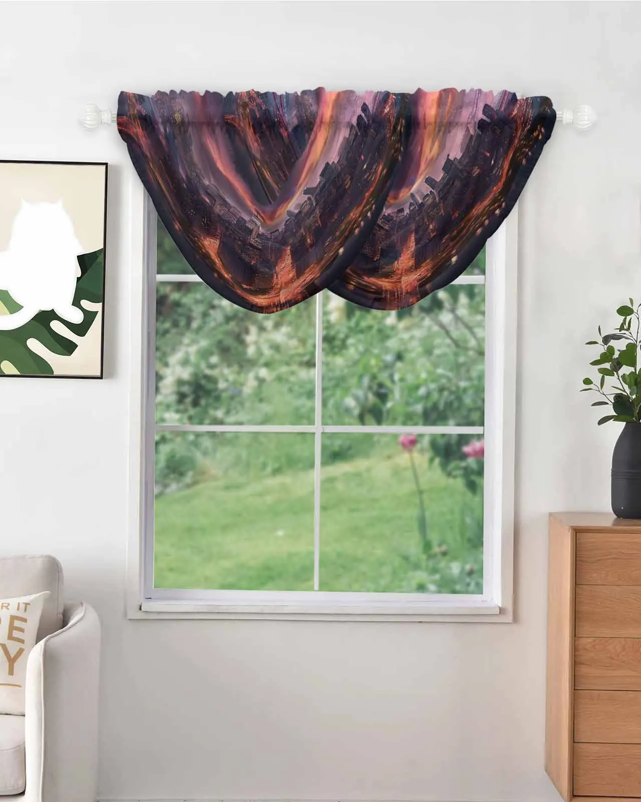 City-Street-Sky-Gradient-High-Building-Sheer-Curtains-Kitchen-Drape ...